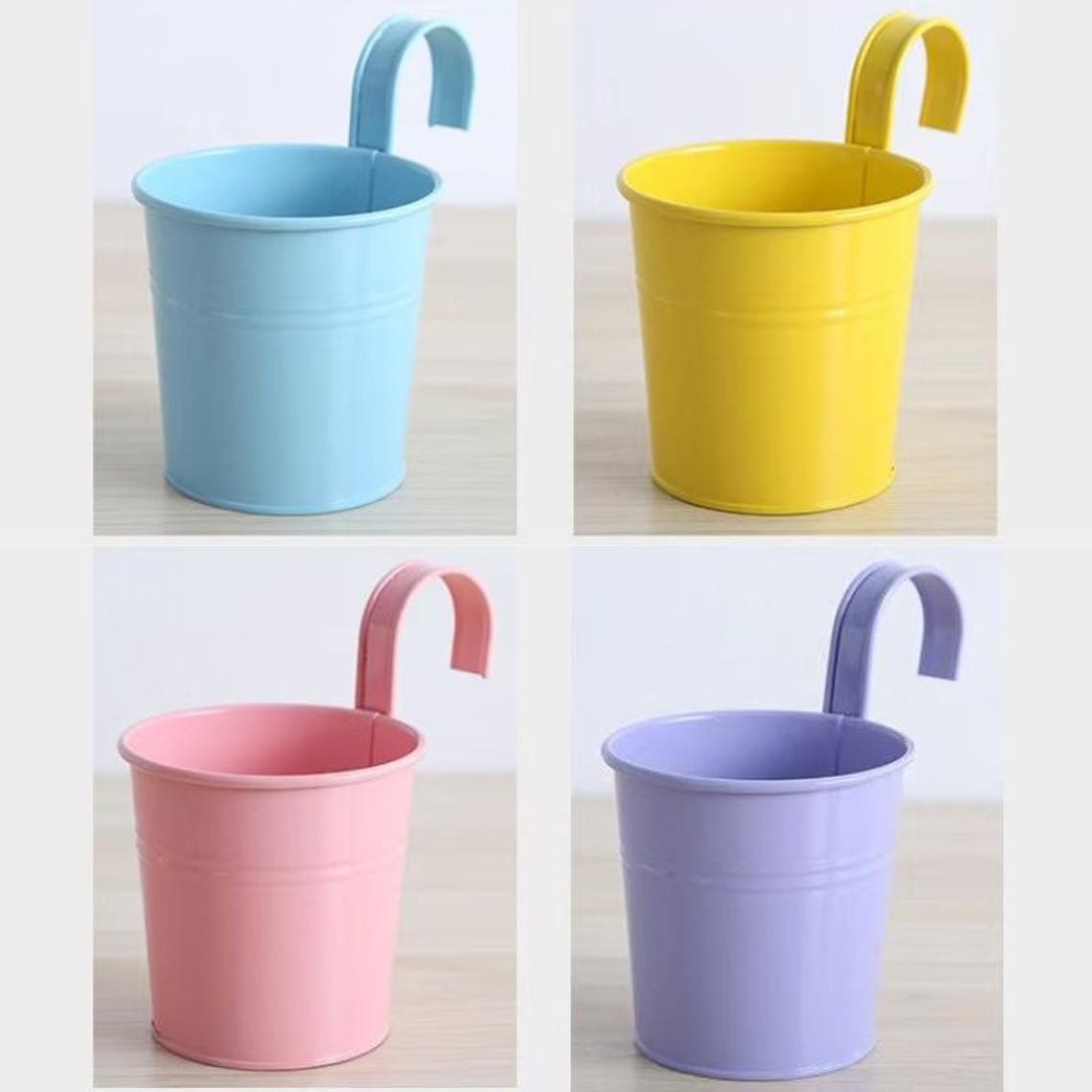 4 Pastel Iron Hanging Planters: Detachable Hook Indoor Outdoor Pots - Etsy