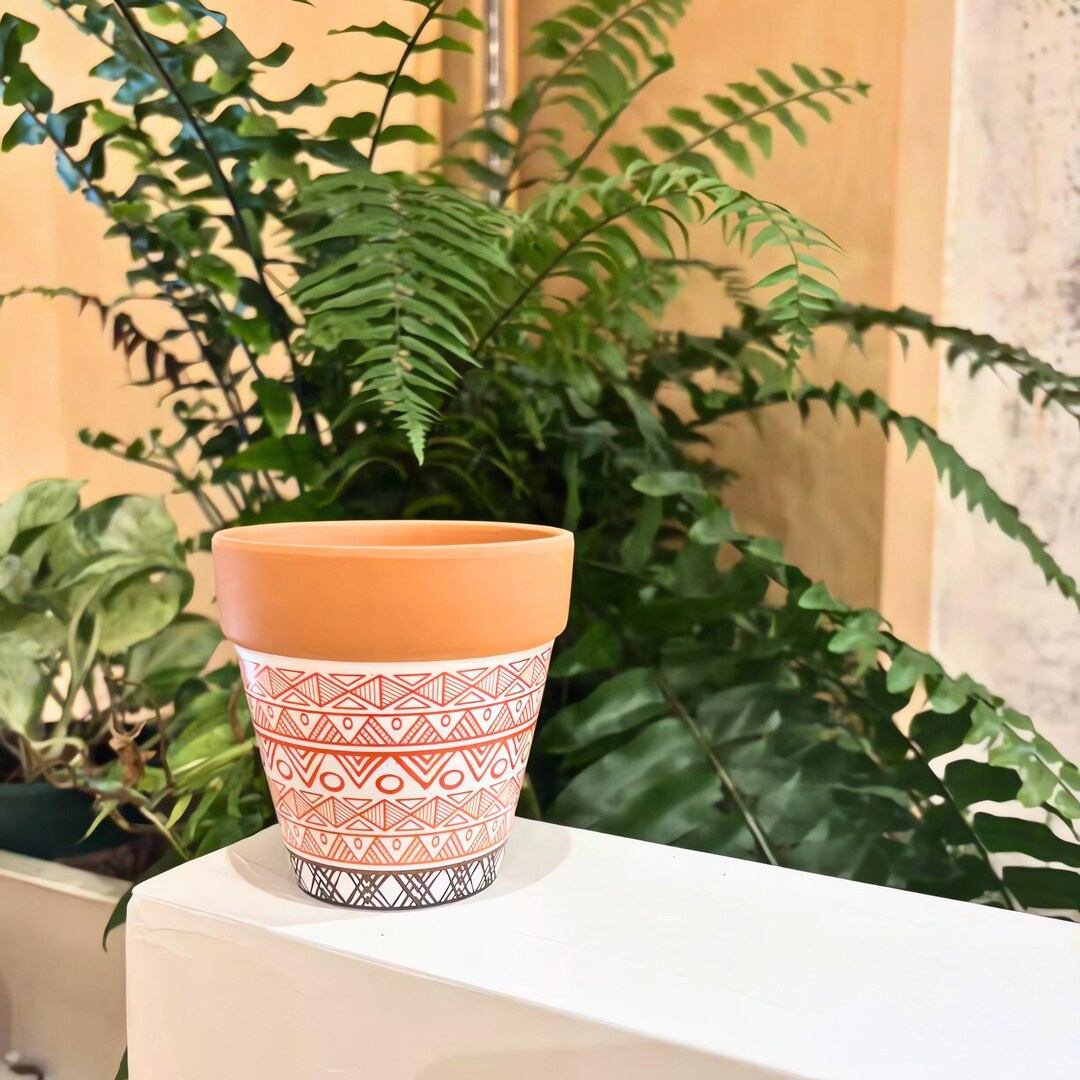 Cute Pattern Geometric Shape Terra Cotta Planter Flowerpot: 3.5'' Clay ...