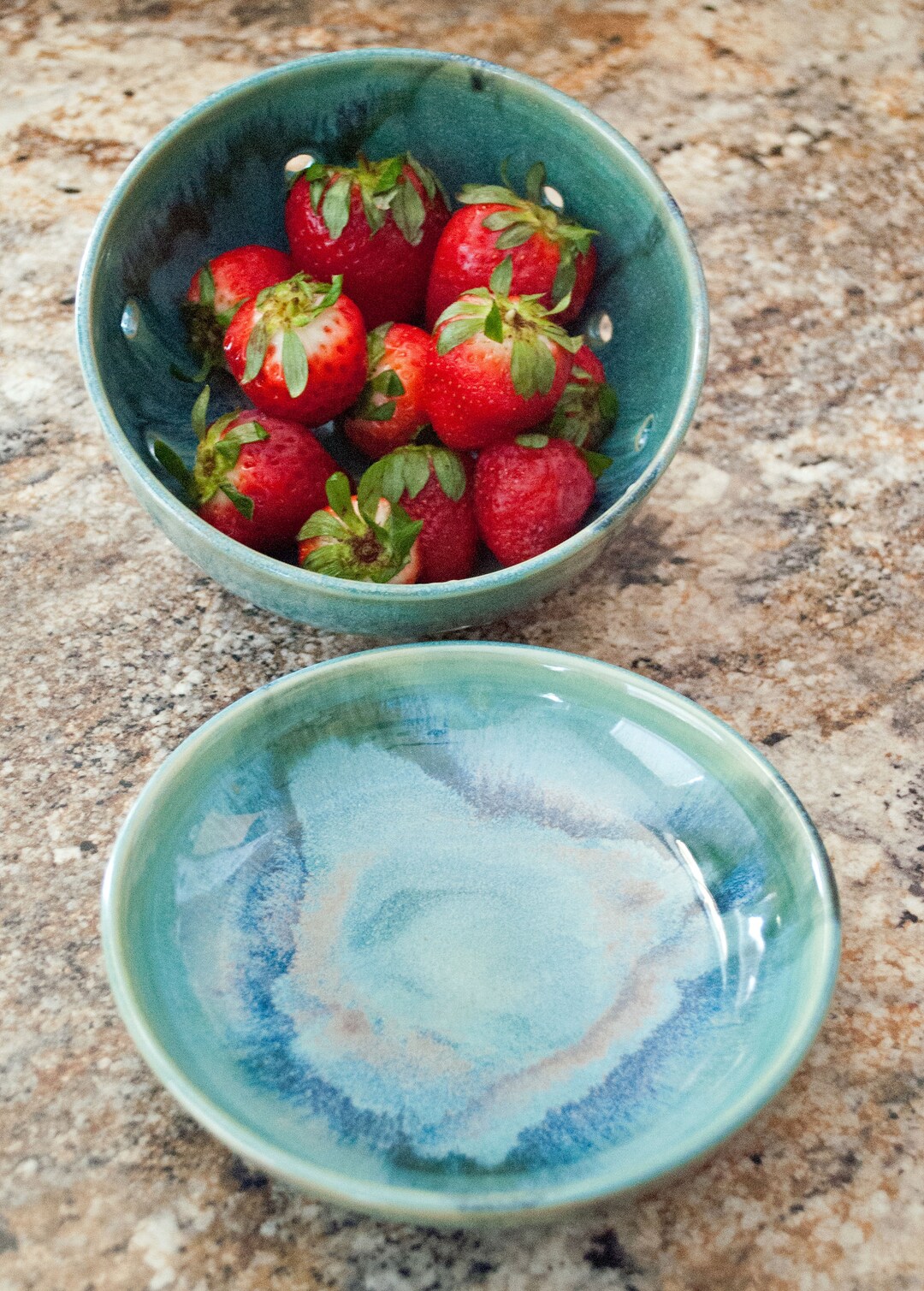 Ceramic Berry Bowl Colander With Plate Turquoise - Etsy