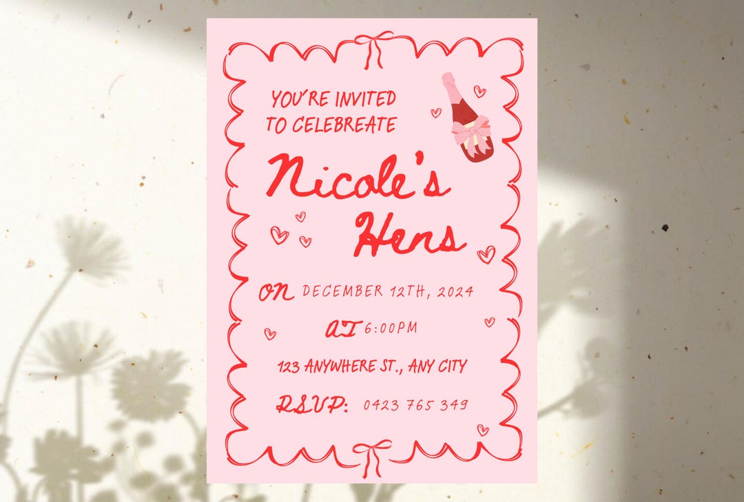 Editable Hens Night Invitation Template, Printable, Easy to Use ...
