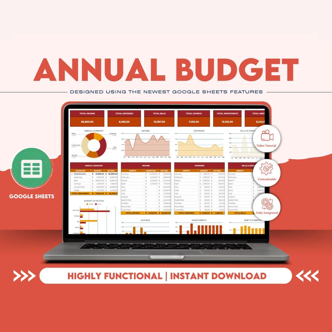 Annual Budget Planner: Google Sheets Financial Organizer (digital ...
