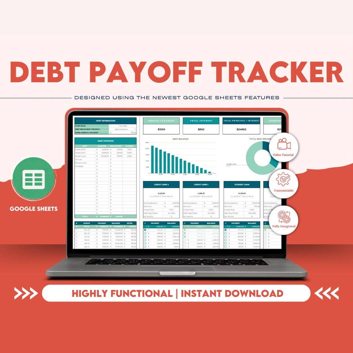 Debt Payoff Tracker: Google Sheets Budget Template (digital Download ...