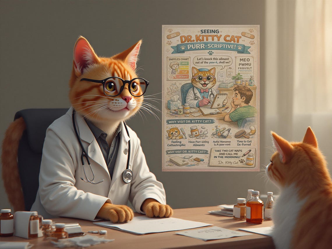 Funny Dr Kitty Cat Purr-scription Poster, Cute Vet Kitten Doctor Wall ...
