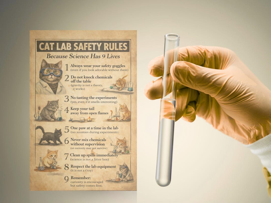 Funny Cat Lab Safety Rules Poster - Cute Science Kitten Wall Art Print ...