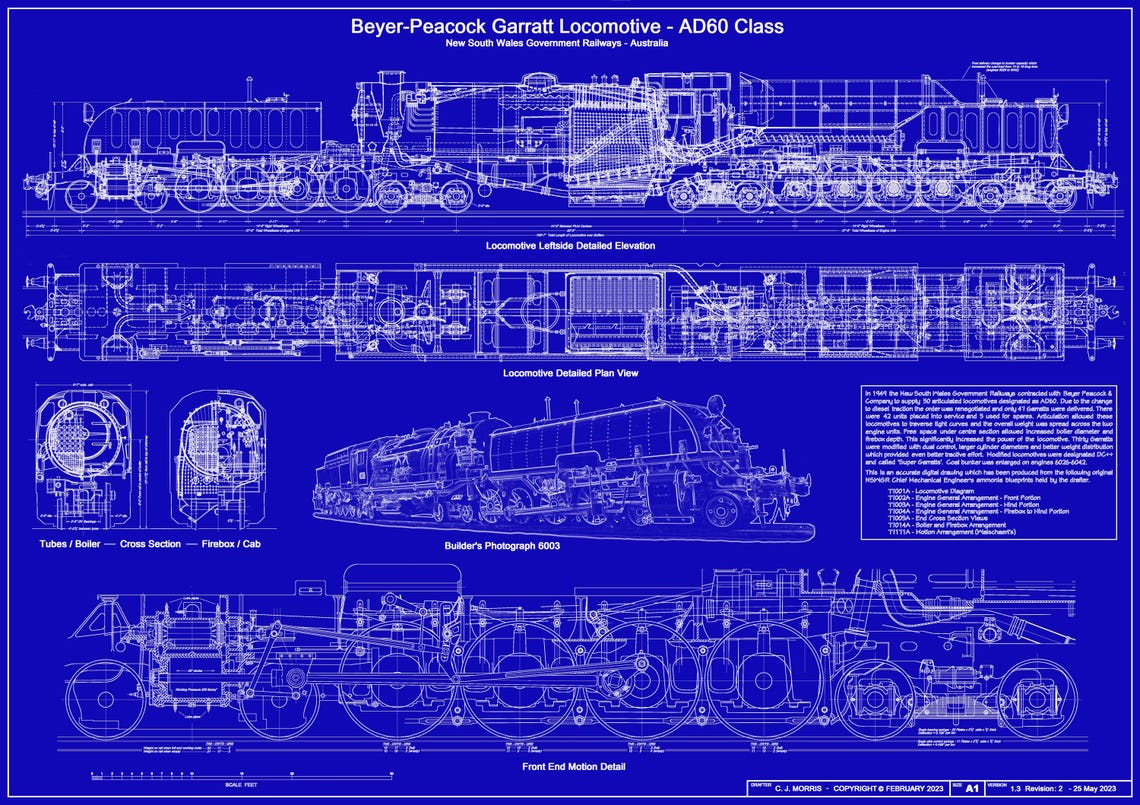 NSWGR AD60 Beyer Garratt Articulated Steam Locomotive Engineering ...
