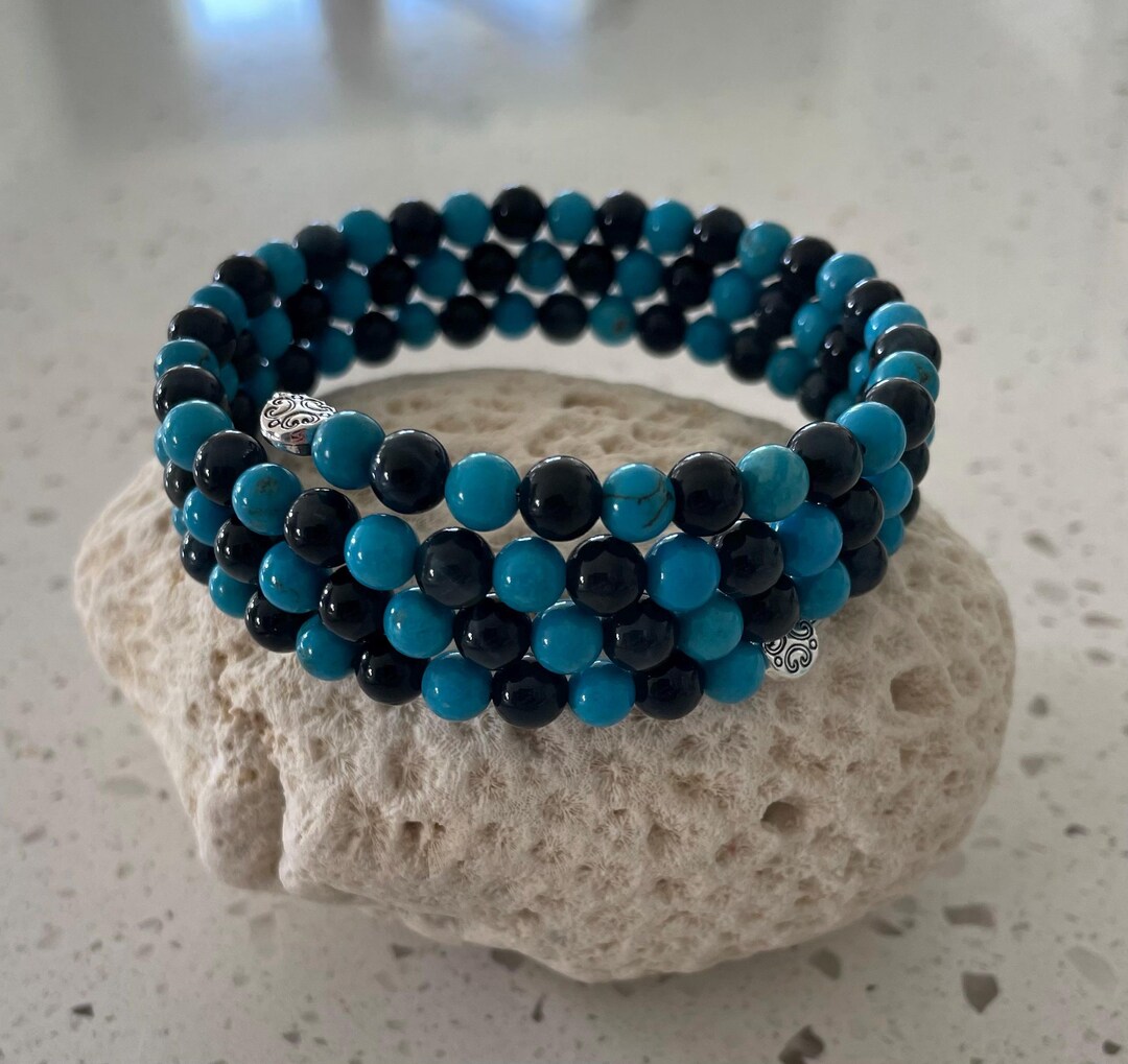 Turquoise and Blue Tiger Eye Hawk Eye Memory Wire Bracelet - Etsy