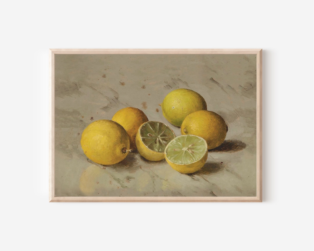 Lemons Still Life Oil Painting Downloadable Print | Kitchen Farmhouse ...