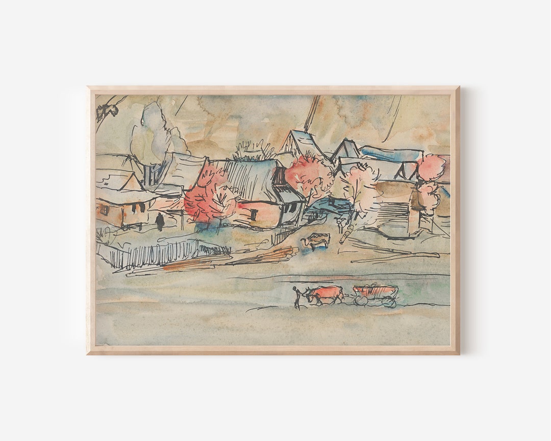Neutral Landscape Watercolor Painting | Large Preppy Wall Decor ...