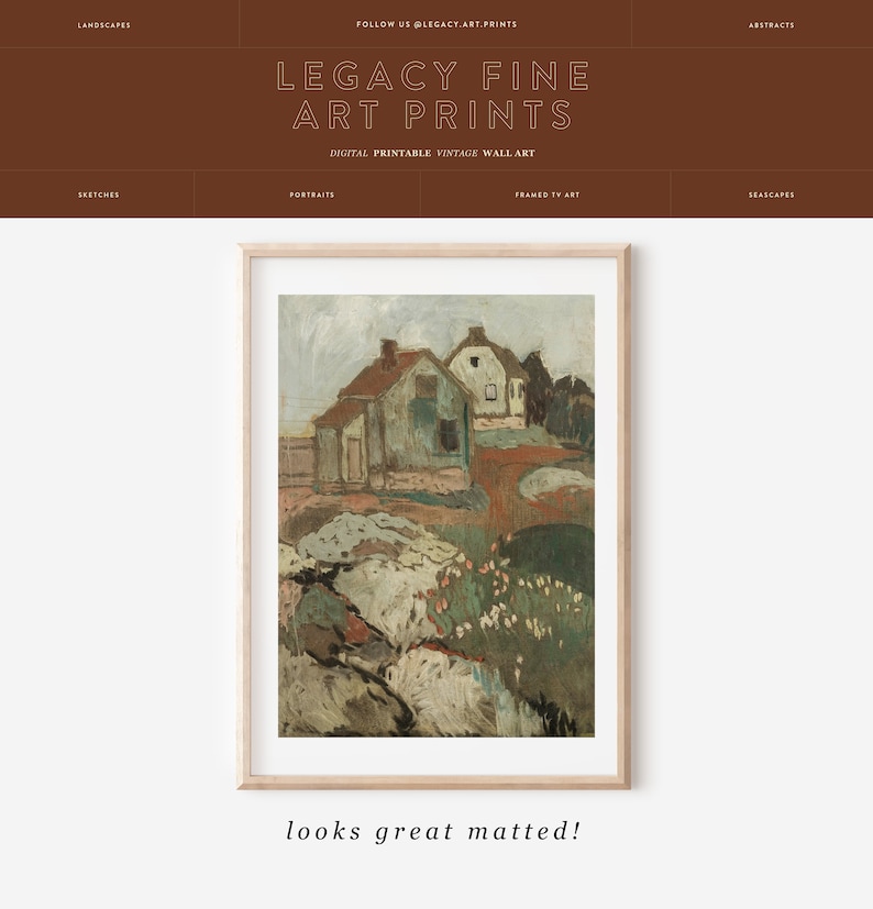Cottage Core Decor Landscape Oil Painting | Neutral Wall Art ...