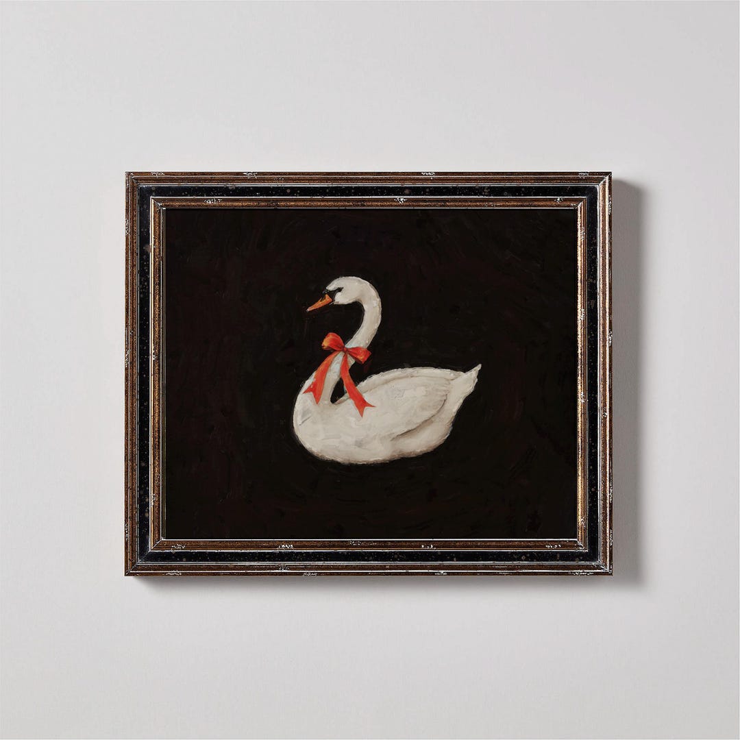 Preppy Christmas Swan Painting Downloadable Art | Holiday Cottage Core ...