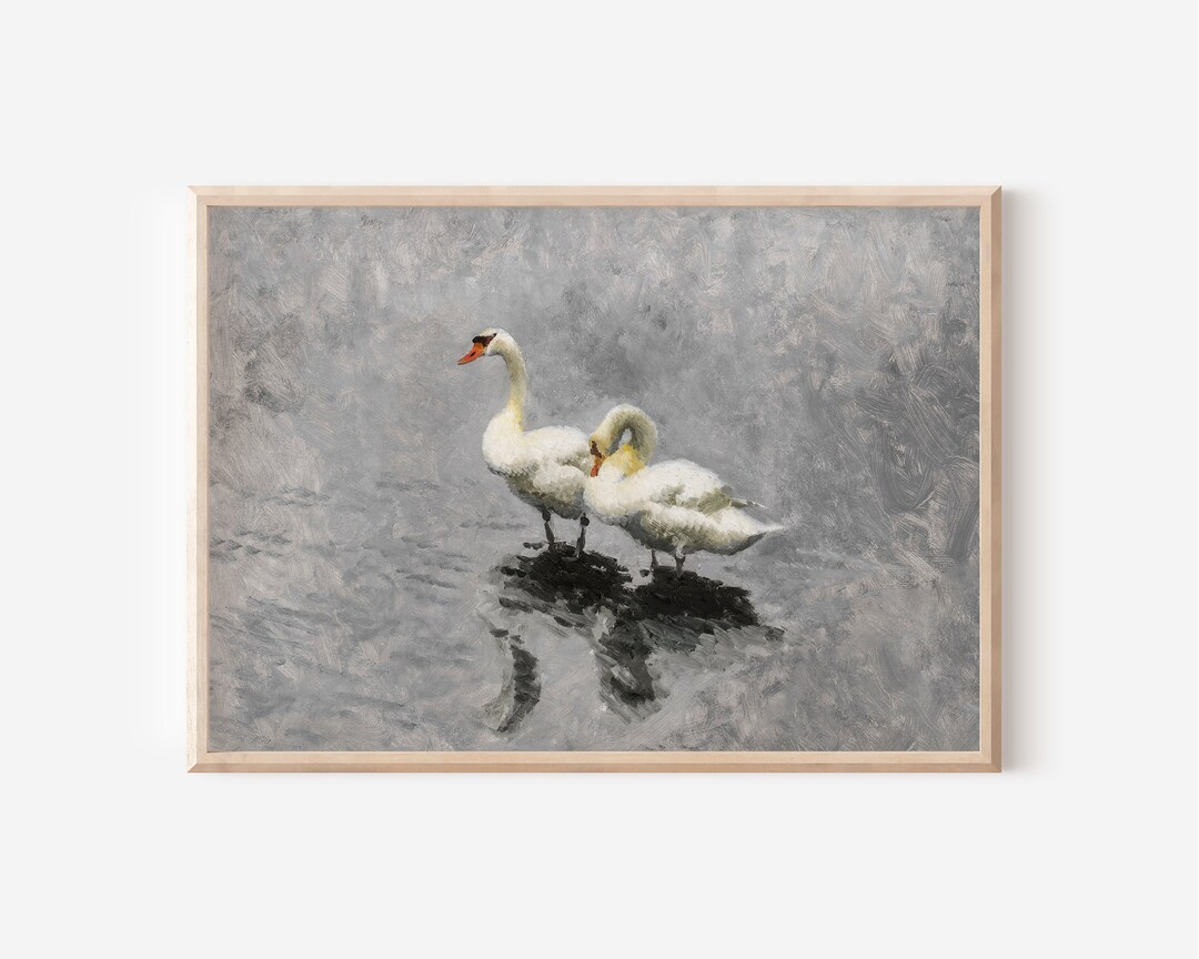 Cottage Core Decor Swan Oil Painting Downloadable Art Neutral Wall Art ...