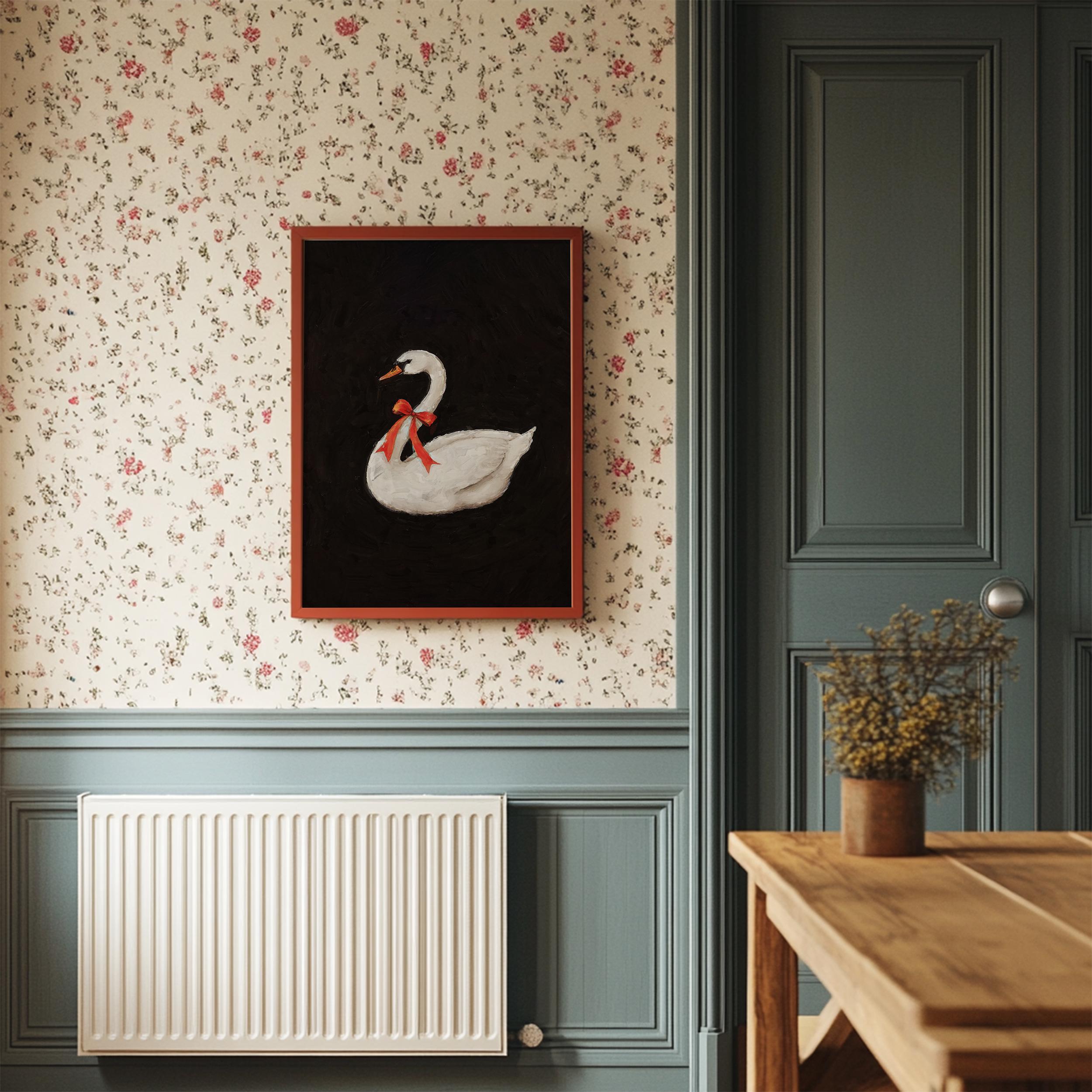 Preppy Christmas Swan Painting Downloadable Art | Holiday Cottage Core ...