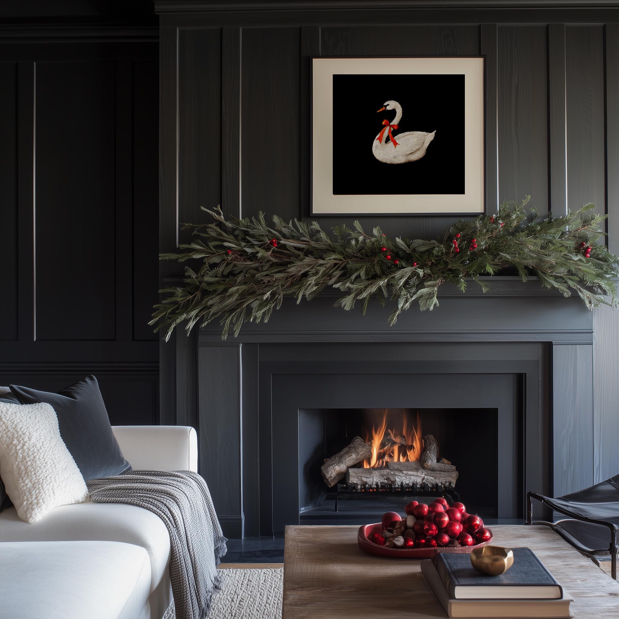 Preppy Christmas Swan Painting Downloadable Art | Holiday Cottage Core ...