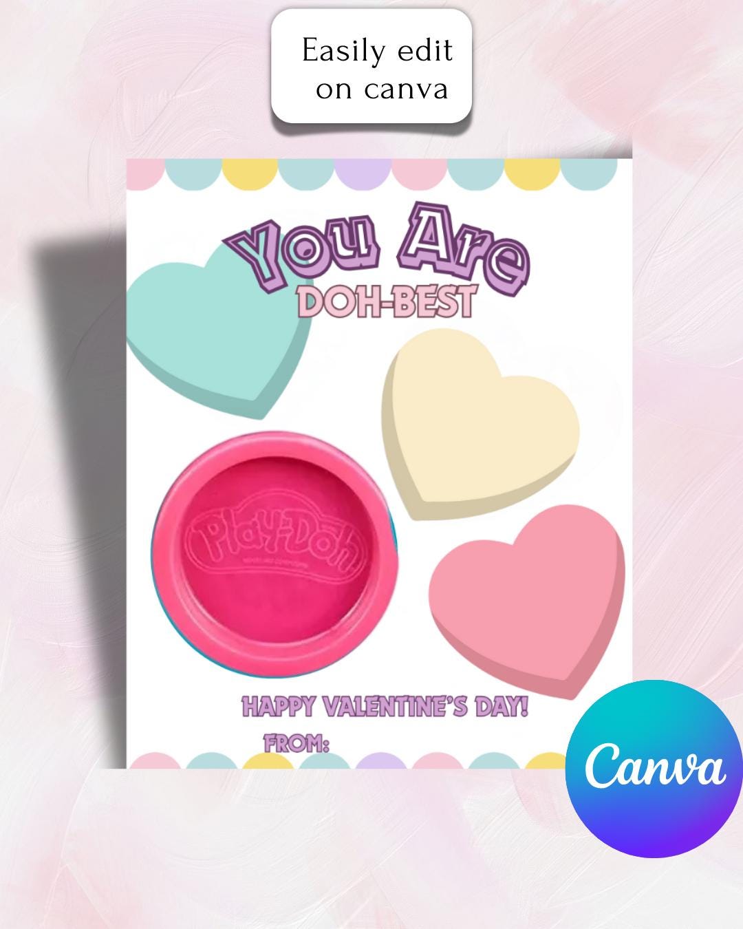 Valentines Play-doh Card Template: Kids Classroom Gift | Candy Hearts ...