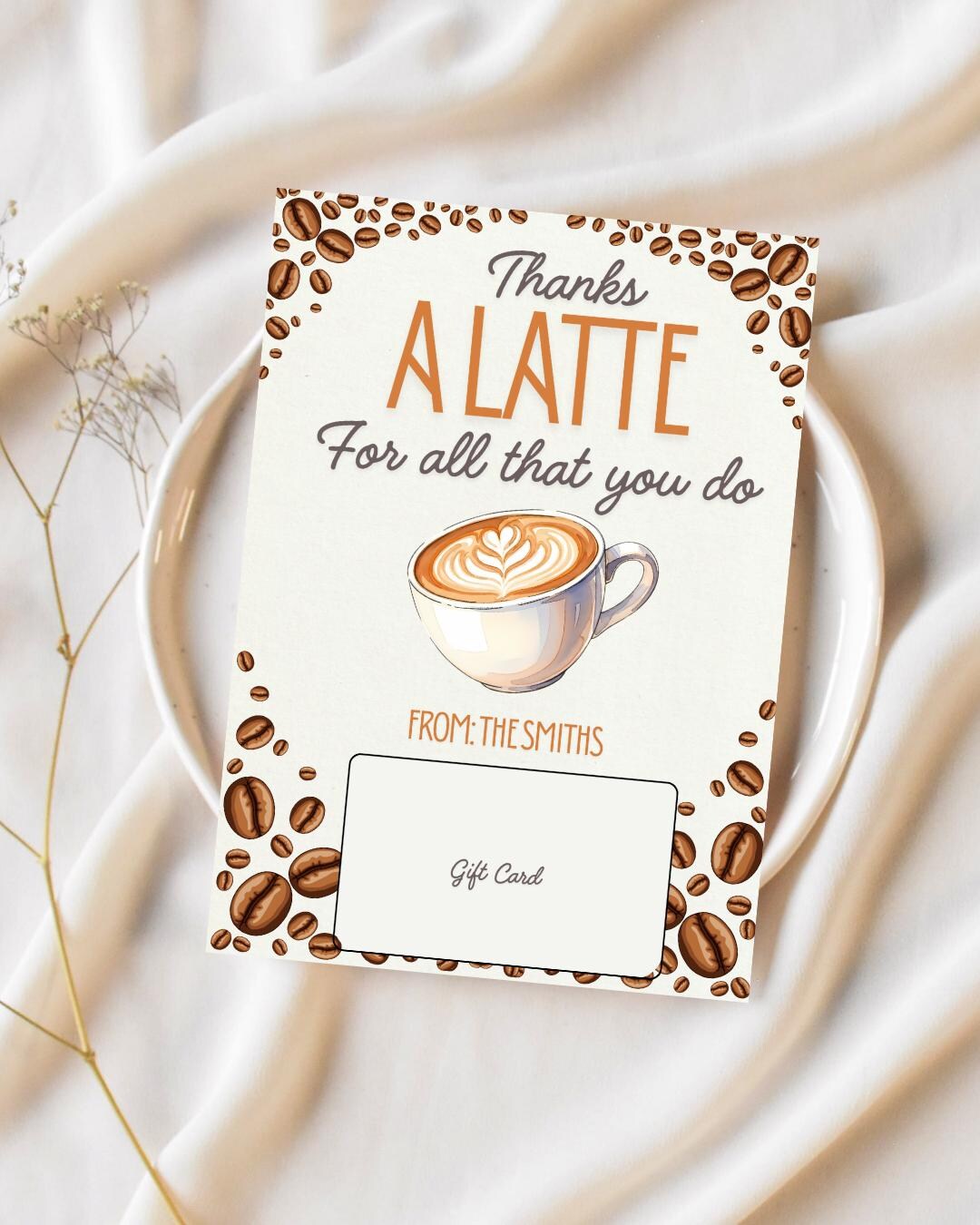 Thanks a LATTE Teacher Gift Card Holder, Coffee Thank You (digital ...
