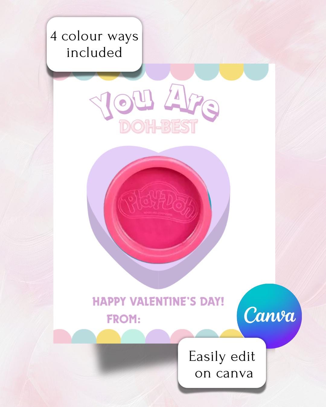 Valentines Play-doh Card Template: Kids Classroom Gift | Pastel Candy ...