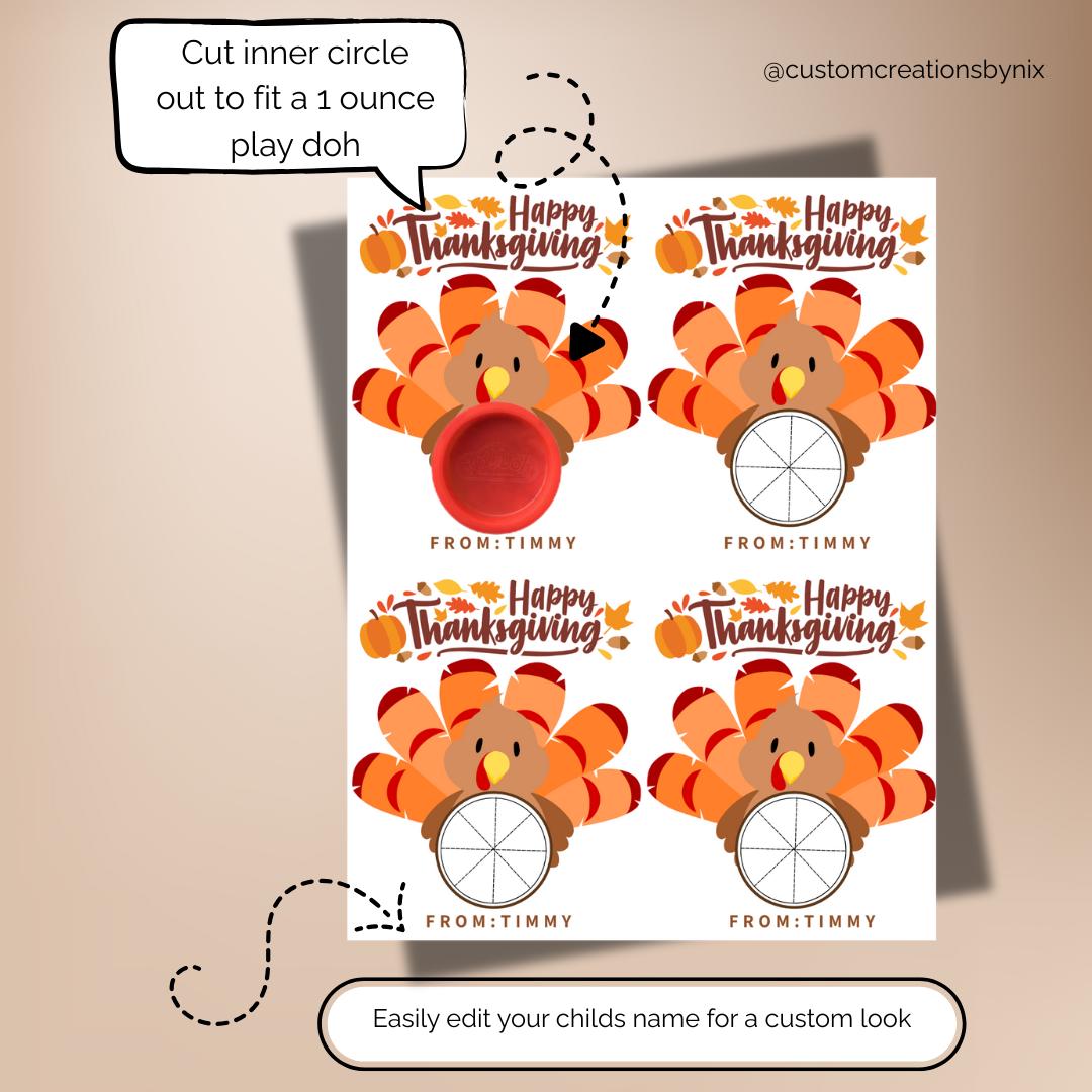 Thanksgiving Turkey Play-doh Cutout Cards: Classroom Favors (digital ...