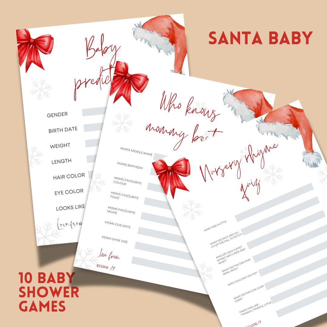 Santa Baby Baby Shower Games Bundle, Christmas Baby Shower Games ...