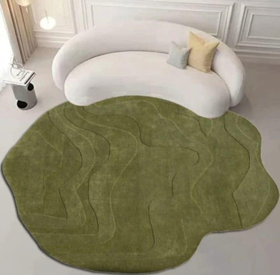 Green Abstract Organic Shape Rug, Modern Minimalist Area Rug, Irregular ...