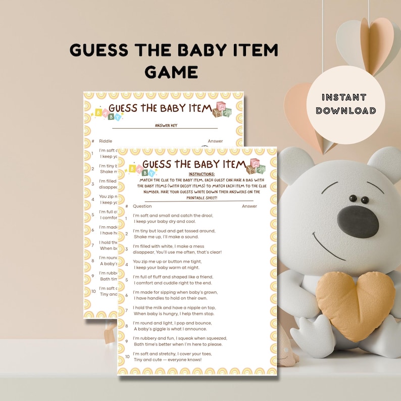 Baby Shower Game: Guess the Baby Item - Instant Download - Etsy
