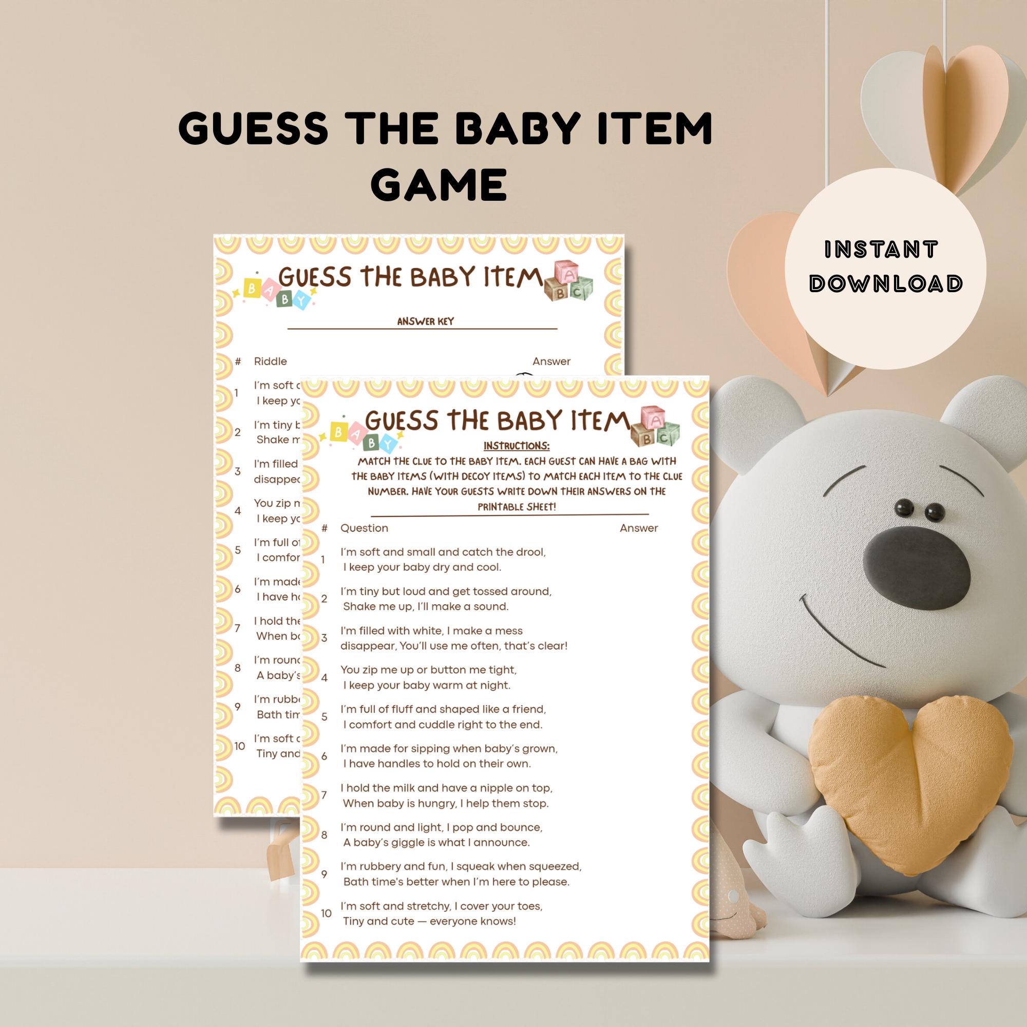 Baby Shower Game: Guess the Baby Item - Instant Download - Etsy