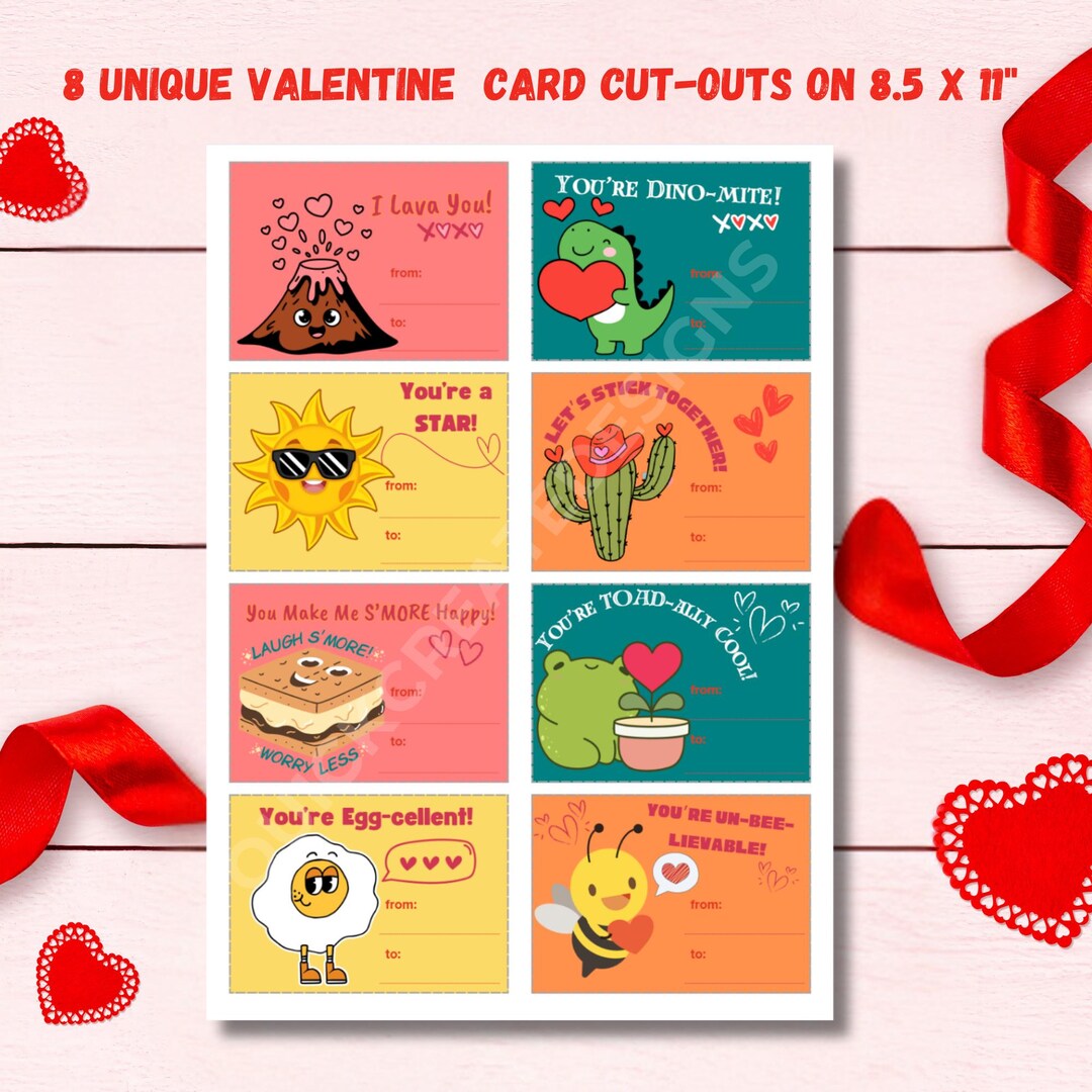 Funny Valentine's Day Kids Cards - Set of 8 Colorful Designs - Etsy