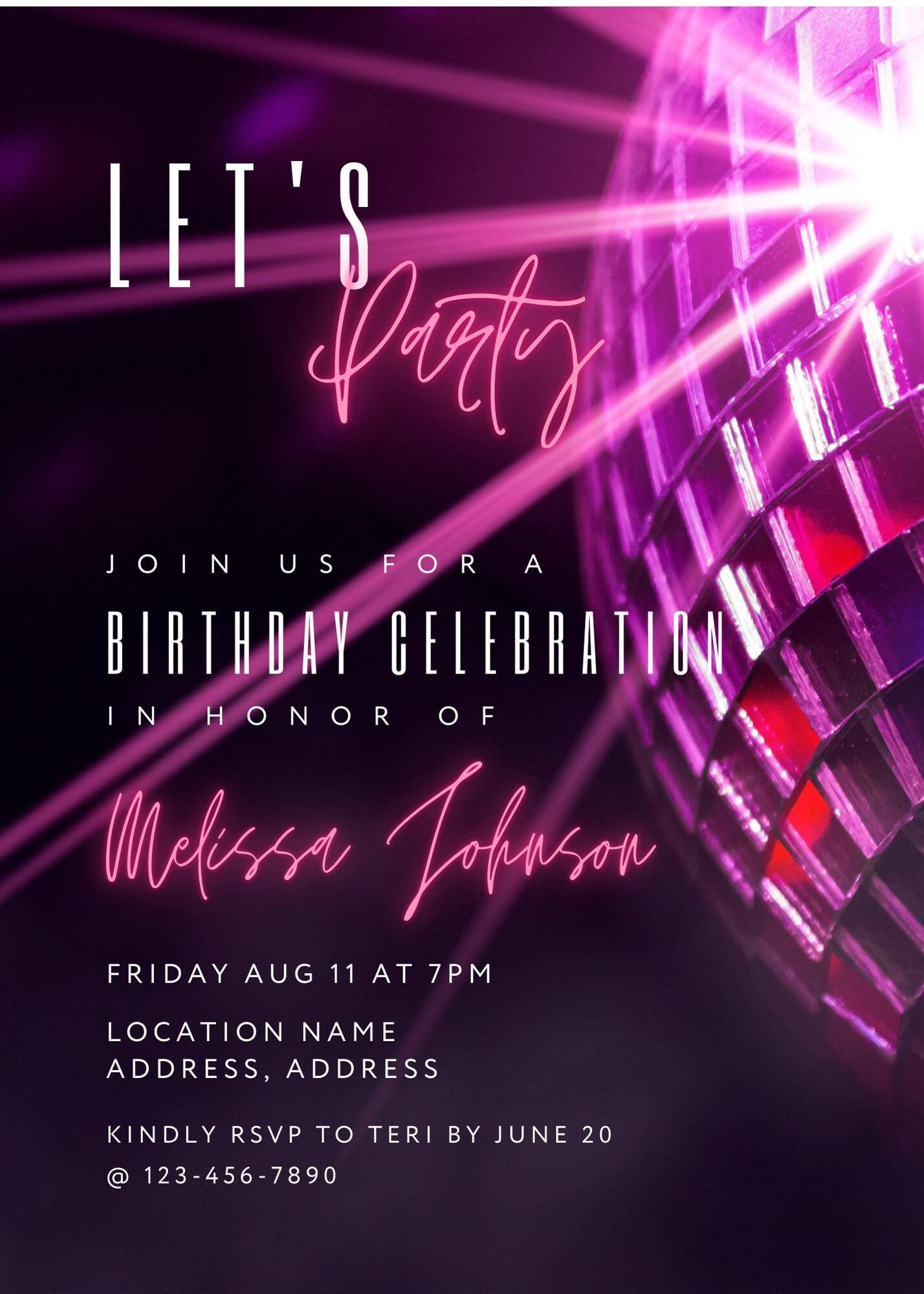 Disco Party Invitation *DIGITAL DOWNLOAD* Disco Birthday Party, Disco ...