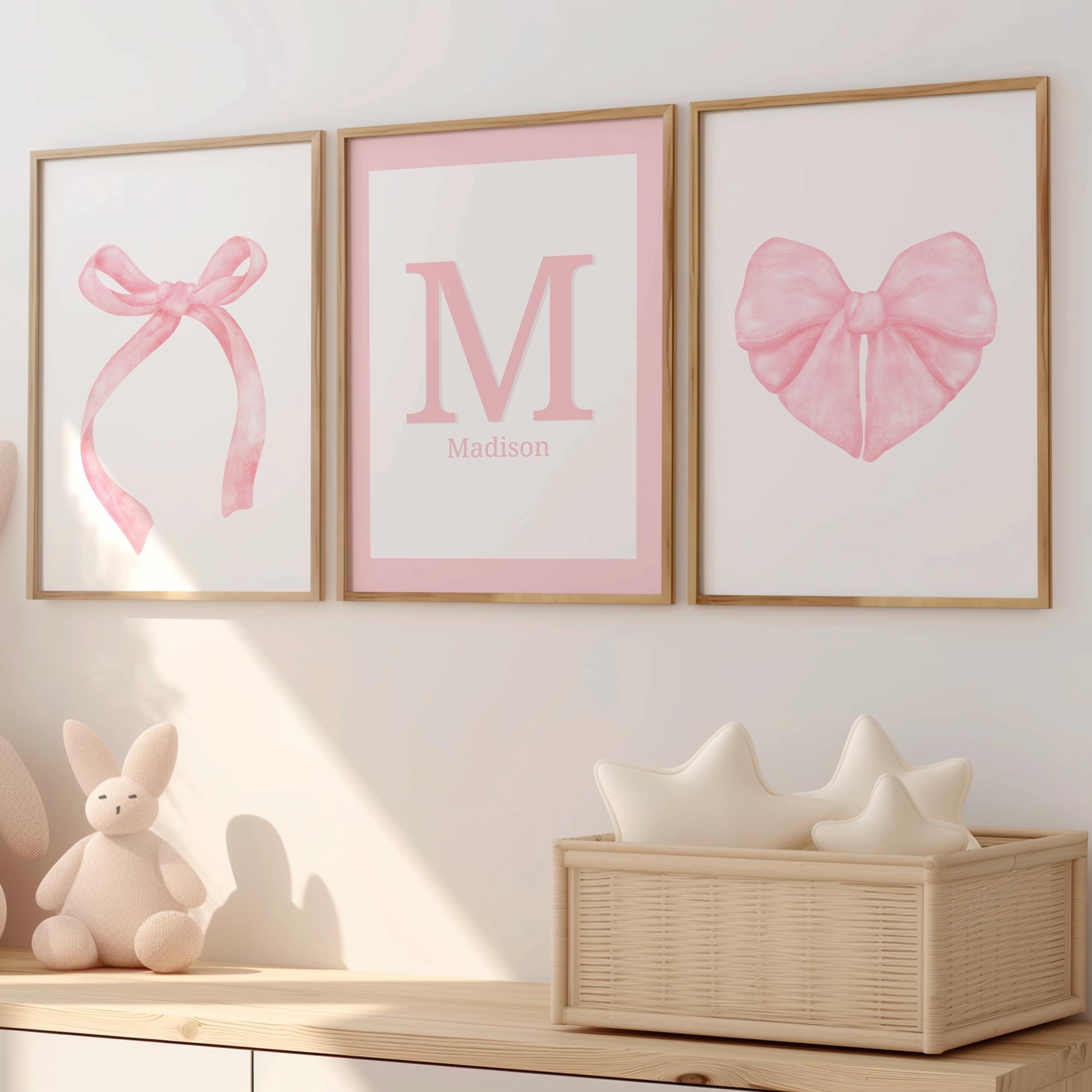 Trendy Pink Bows Wall Art Set of 3 L Coquette Room Decor L Heart Wall ...