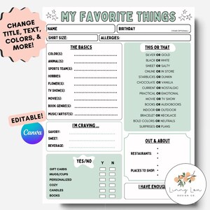 Editable Employee Favorite Things Survey Coworker Questions Printable ...
