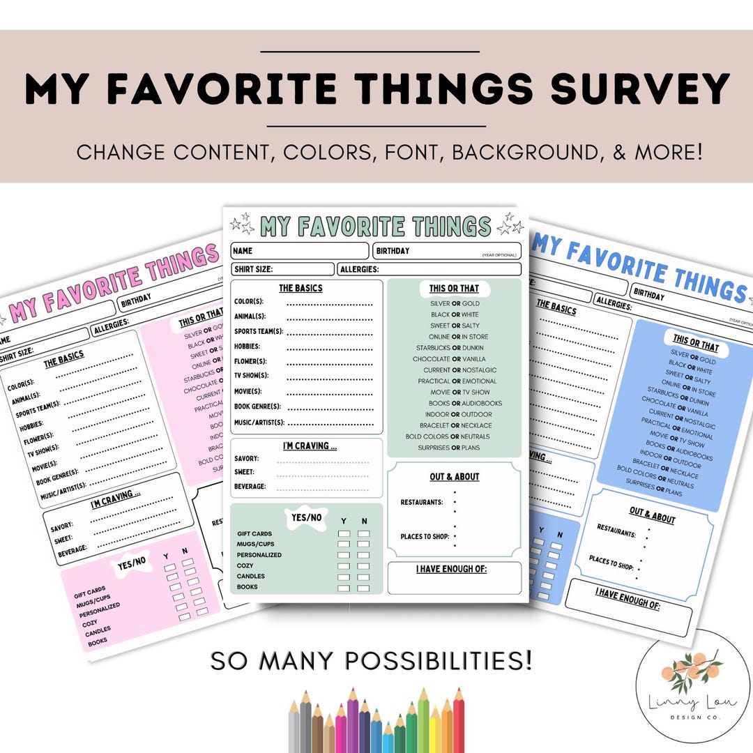 Editable Employee Favorite Things Survey Coworker Questions Printable ...