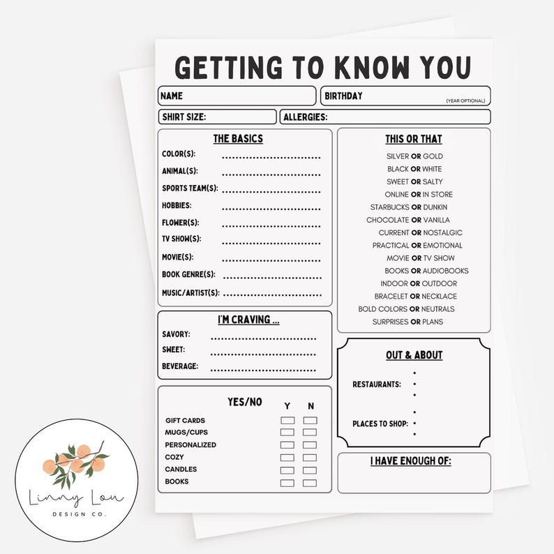 Editable and Instant Printable Getting to Know You Survey | Editable ...