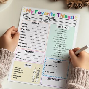 Fillable Form Kids Favorite Things List L Favorites List L Get to Know ...