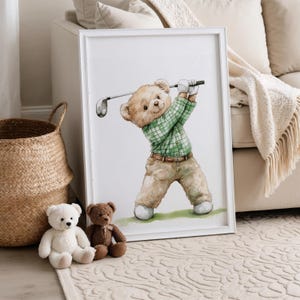 Boy Nursery Teddy Bear Golf Printable Wall Art | Sporting Nursery Wall ...
