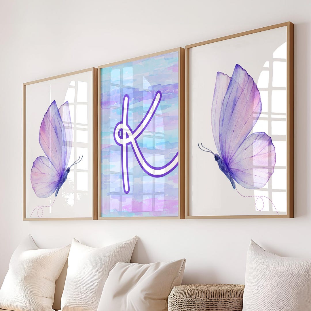 Custom Initial Watercolor Butterfly Print Set of 3 | Girl Teen Wall Art ...