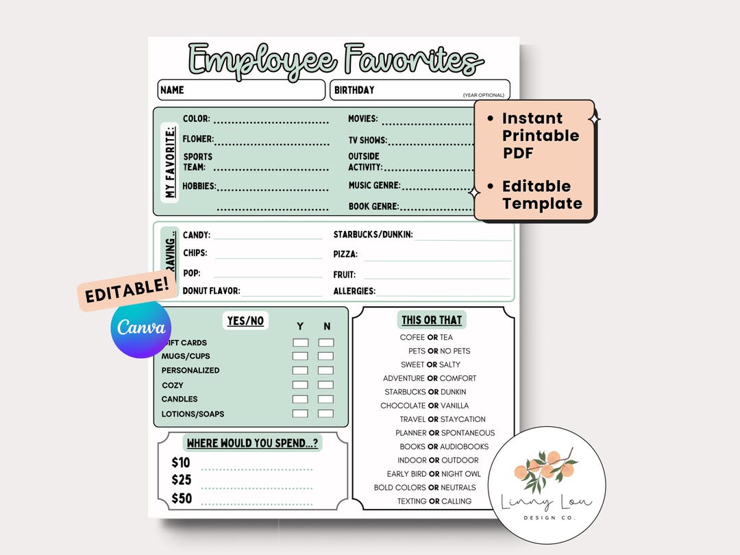Editable and Instant Printable New Employee Survey | Editable Staff ...