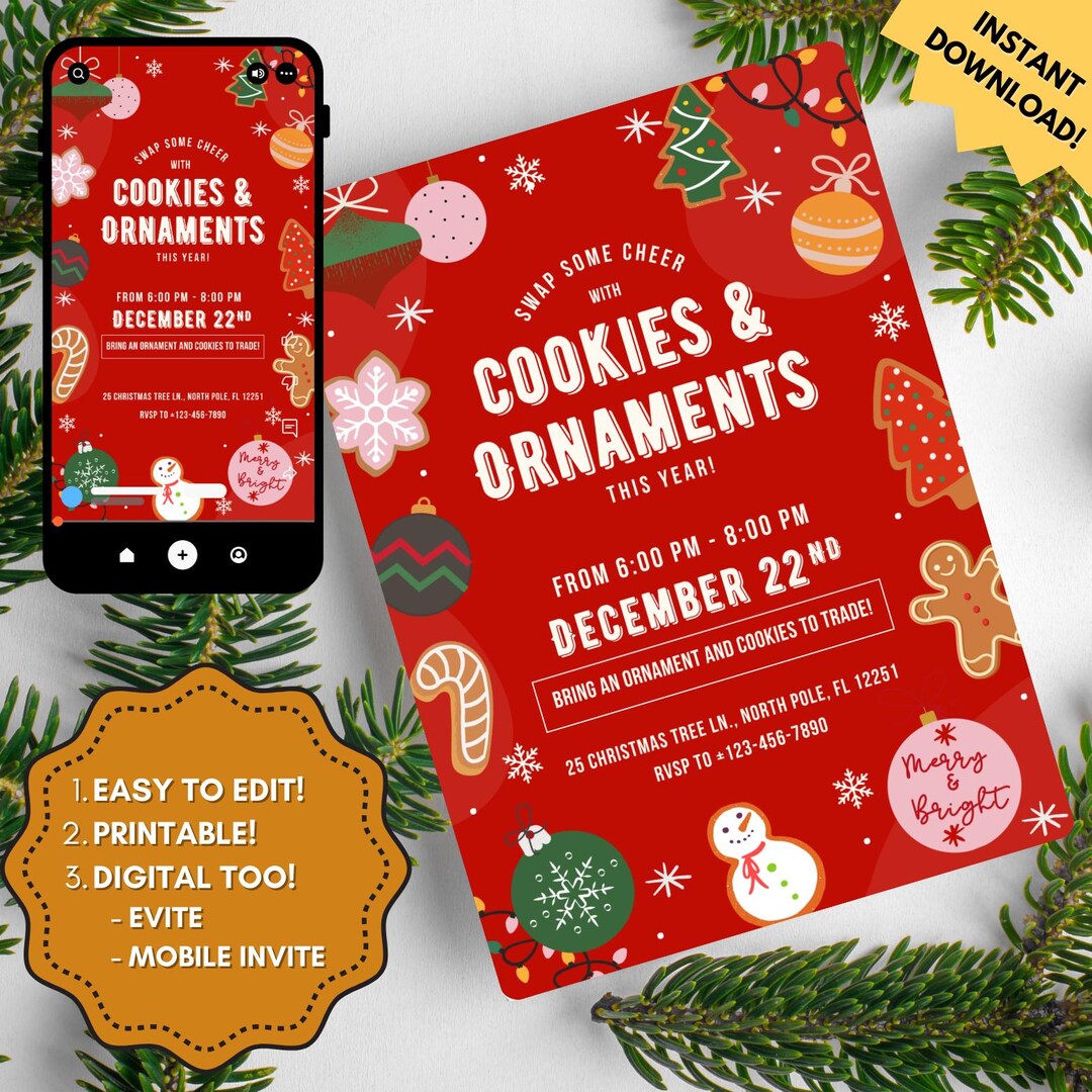 Editable Christmas Cookie Party Invitation Template L Editable ...