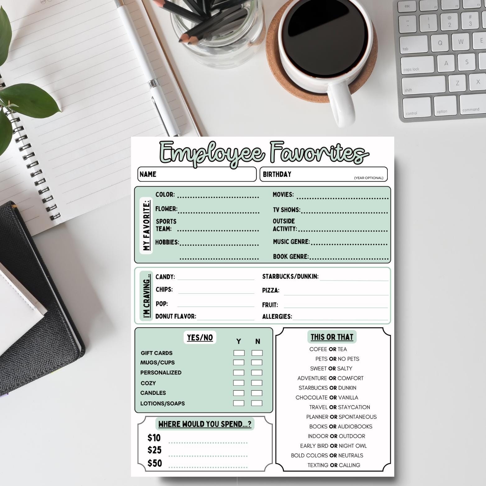 Editable and Instant Printable New Employee Survey | Editable Staff ...