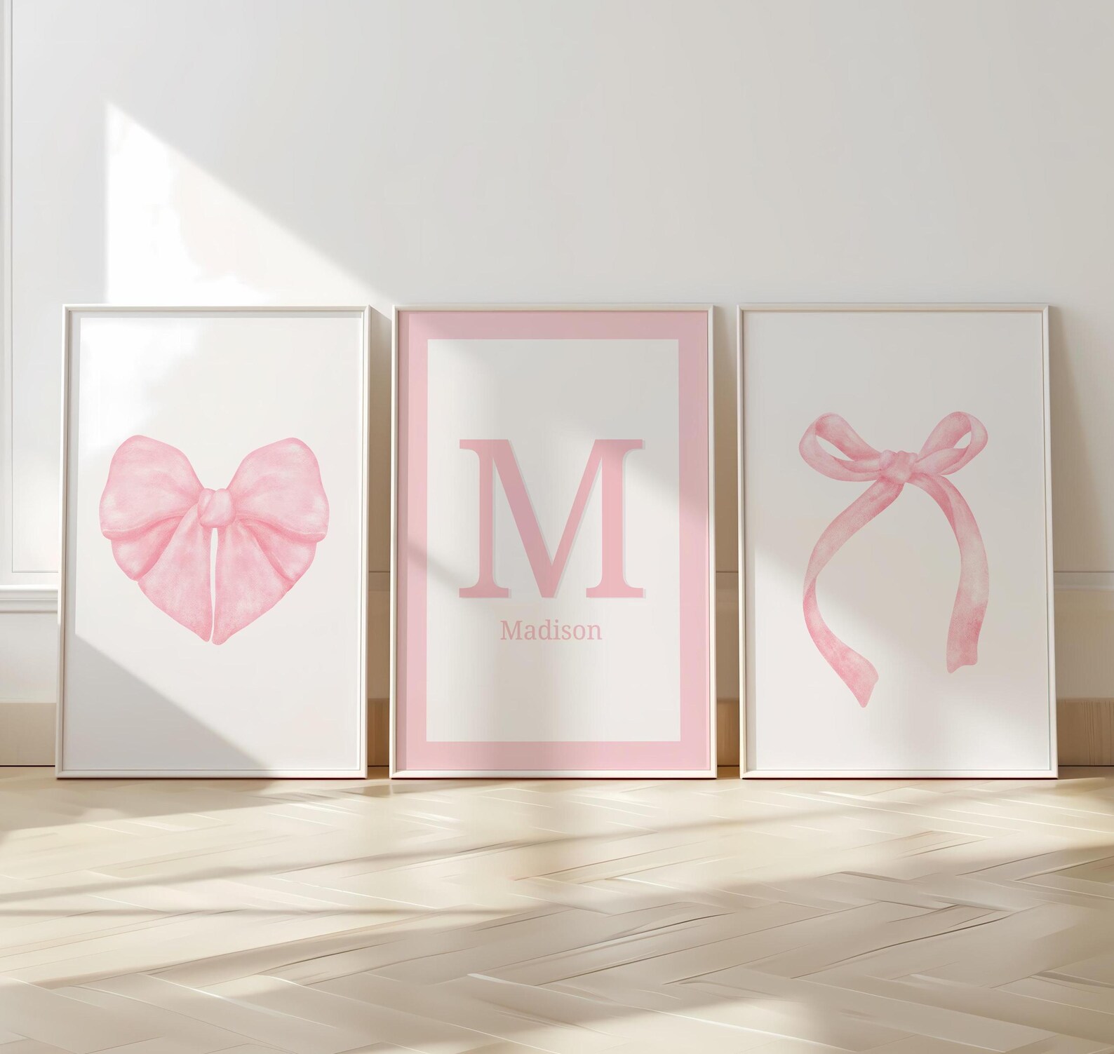 Trendy Pink Bows Wall Art Set of 3 L Coquette Room Decor L Heart Wall ...
