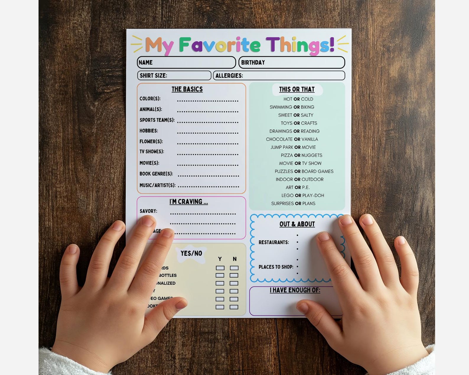 Fillable Form Kids Favorite Things List L Favorites List L Get to Know ...