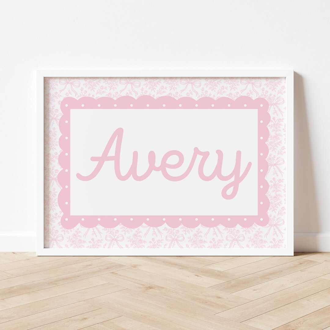 Personalized Pink Chinoiserie Coquette Name Wall Art, Coquette Bow ...