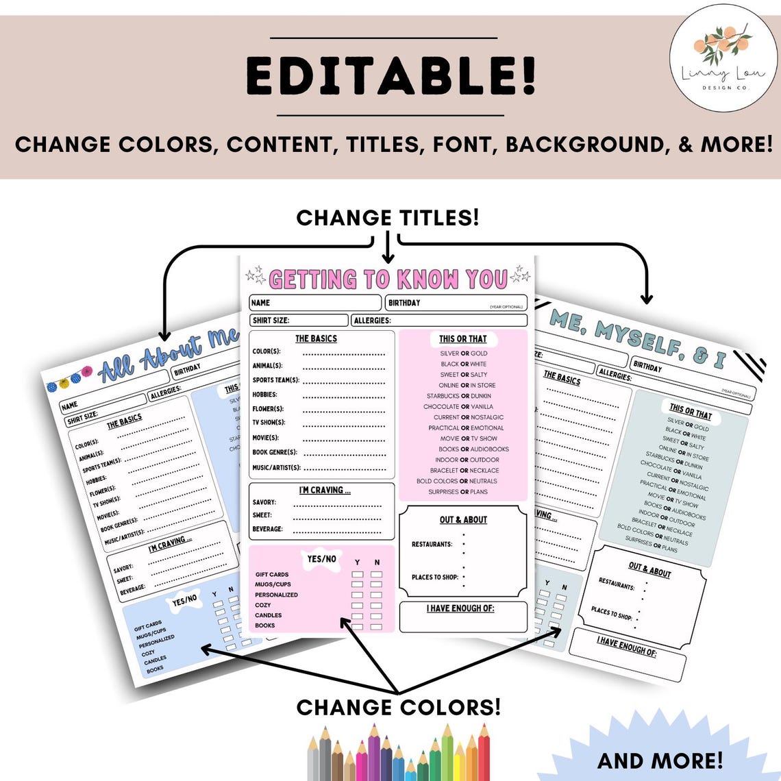 Editable and Instant Printable My Favorites Things List | Editable Gift ...