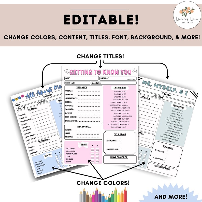 Editable and Instant Printable My Favorites Things List | Editable Gift ...