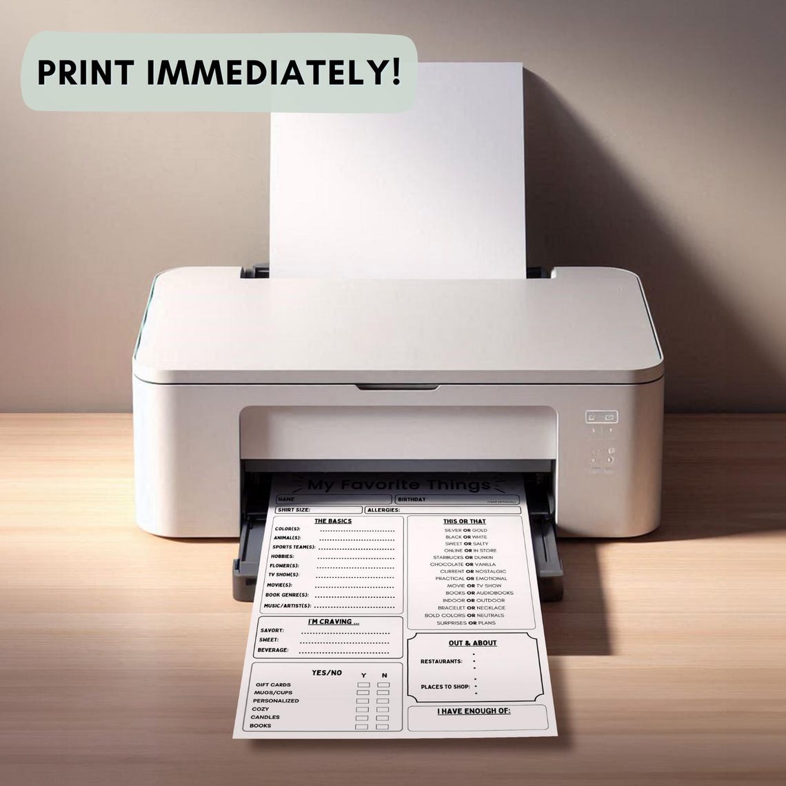Editable and Instant Printable My Favorites Things List | Editable Gift ...