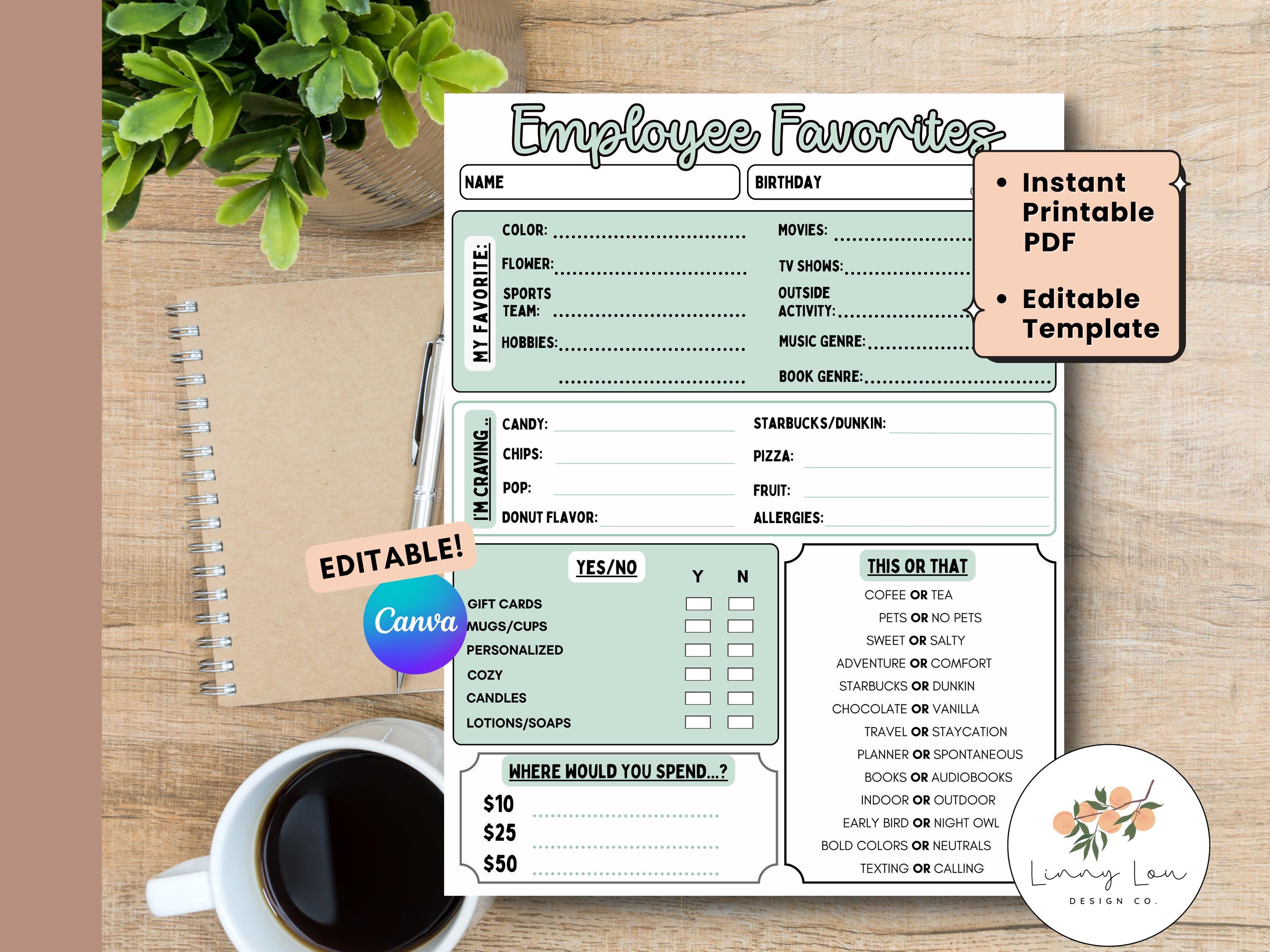 Editable and Instant Printable New Employee Survey | Editable Staff ...