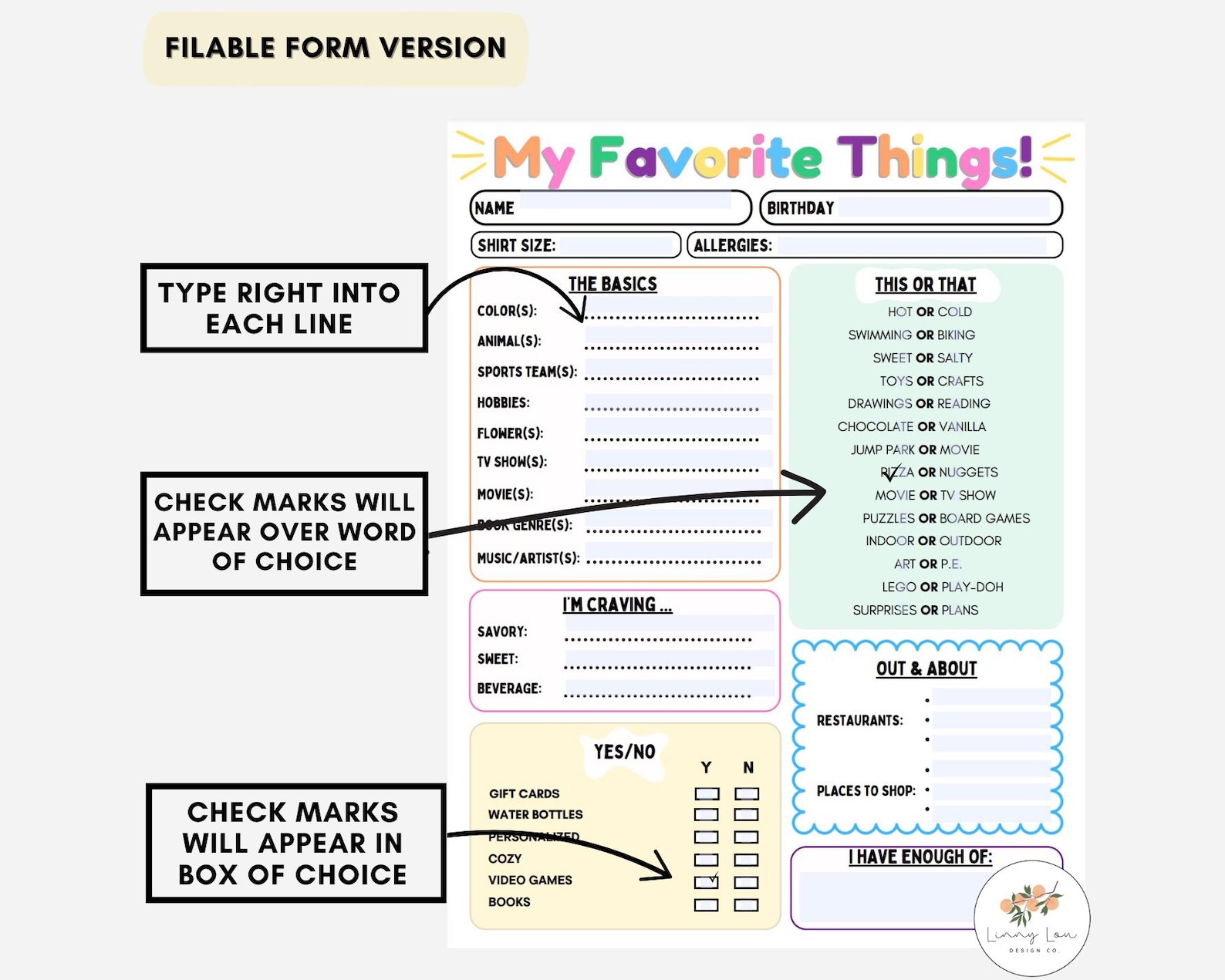 Fillable Form Kids Favorite Things List L Favorites List L Get to Know ...