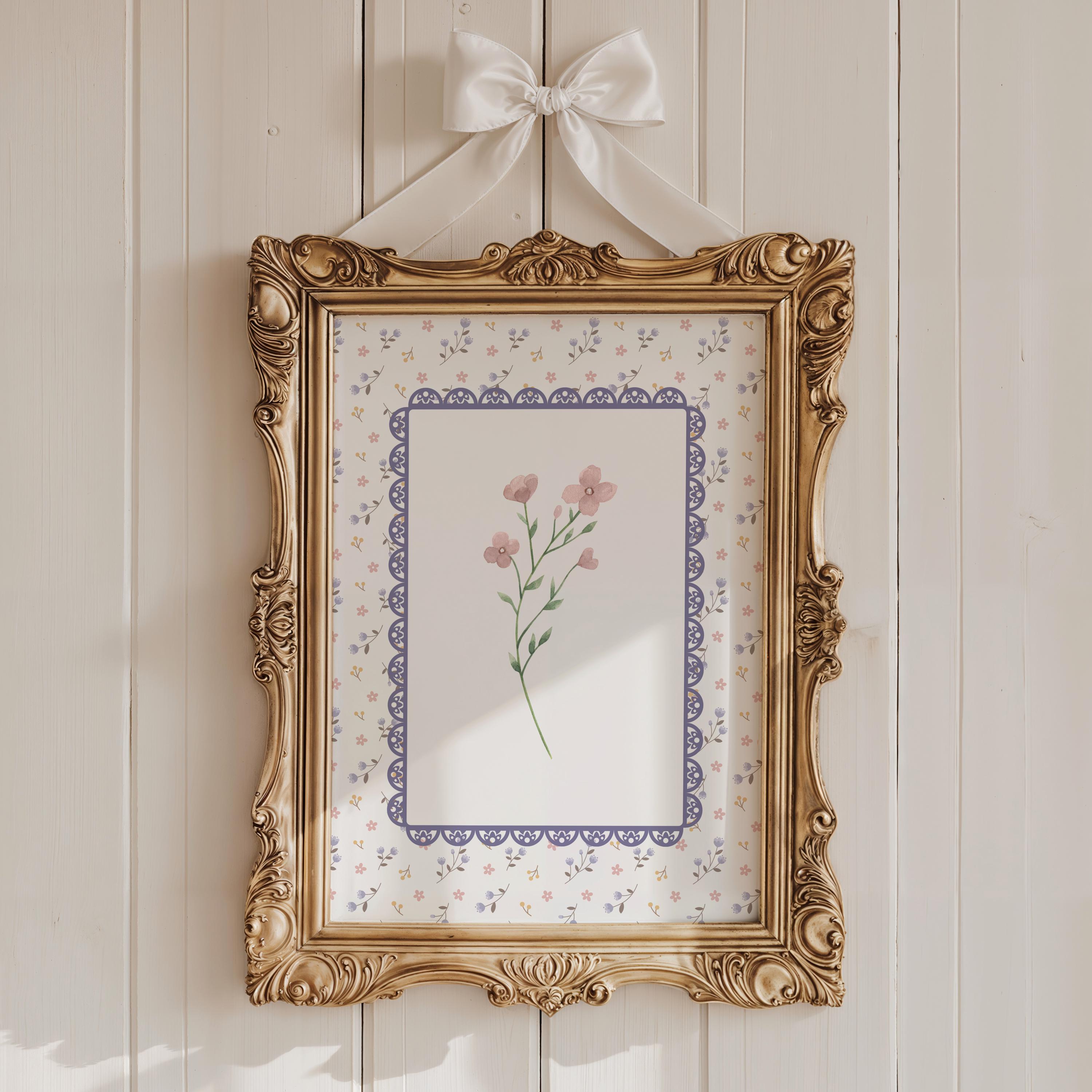 Vintage Watercolor Wildflower Grandmillenial Pink and Purple Four Piece ...