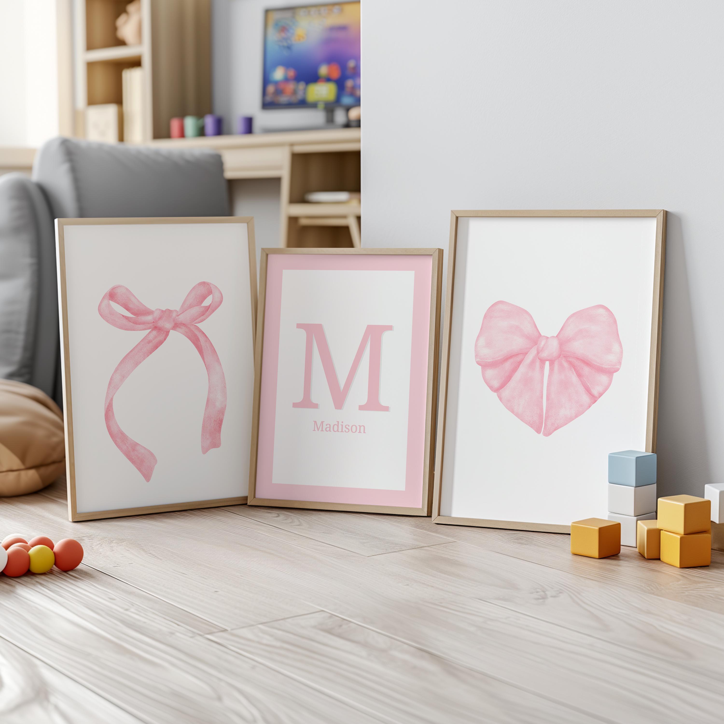 Trendy Pink Bows Wall Art Set of 3 L Coquette Room Decor L Heart Wall ...