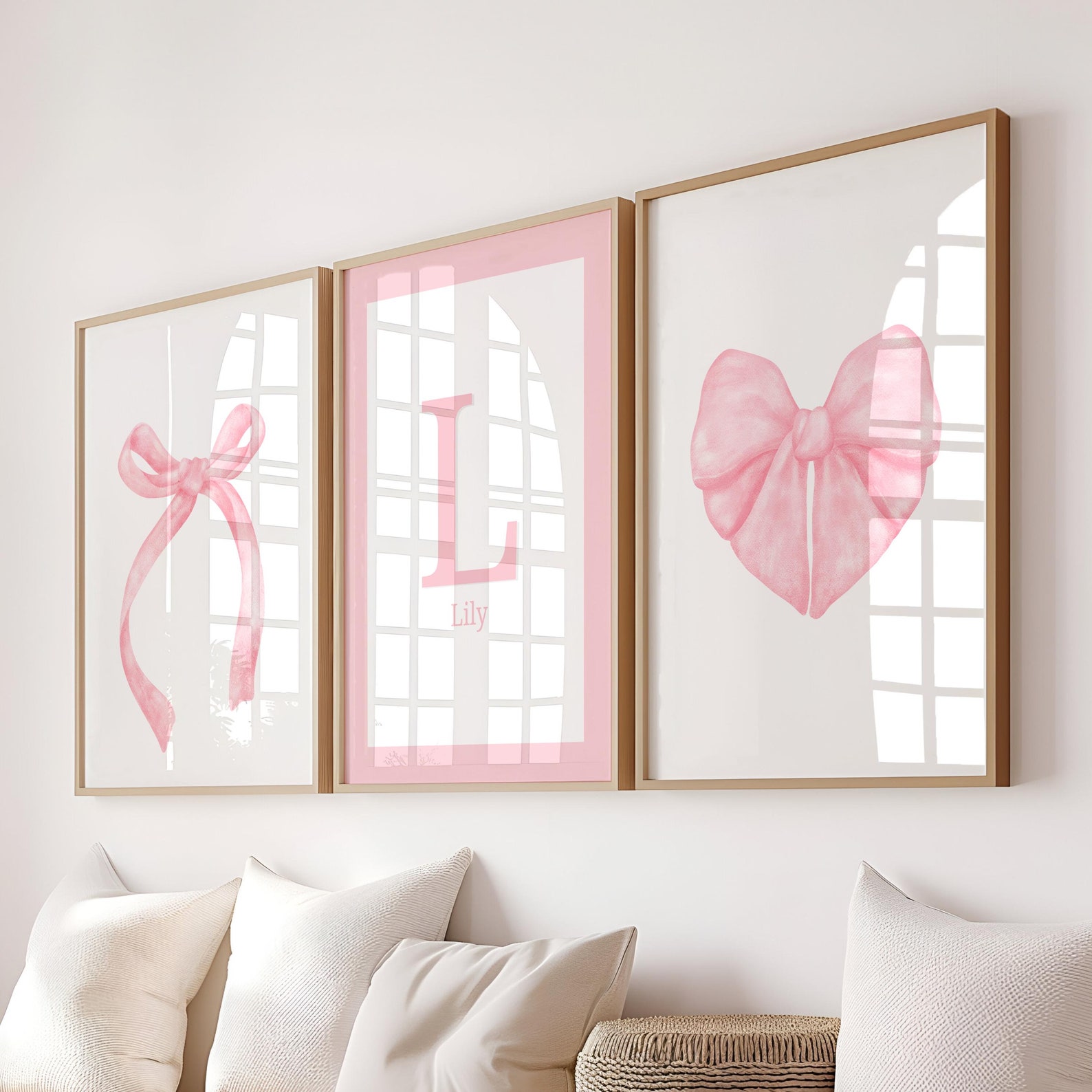 Trendy Pink Bows Wall Art Set of 3 L Coquette Room Decor L Heart Wall ...