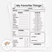 Editable and Instant Printable My Favorites Things List | Editable Gift ...