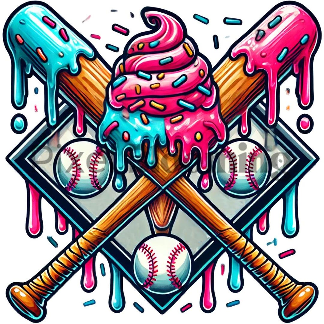 Icecream Drip PNG | Baseball Ice Cream | Icecream Drip | Pink Ice Cream ...